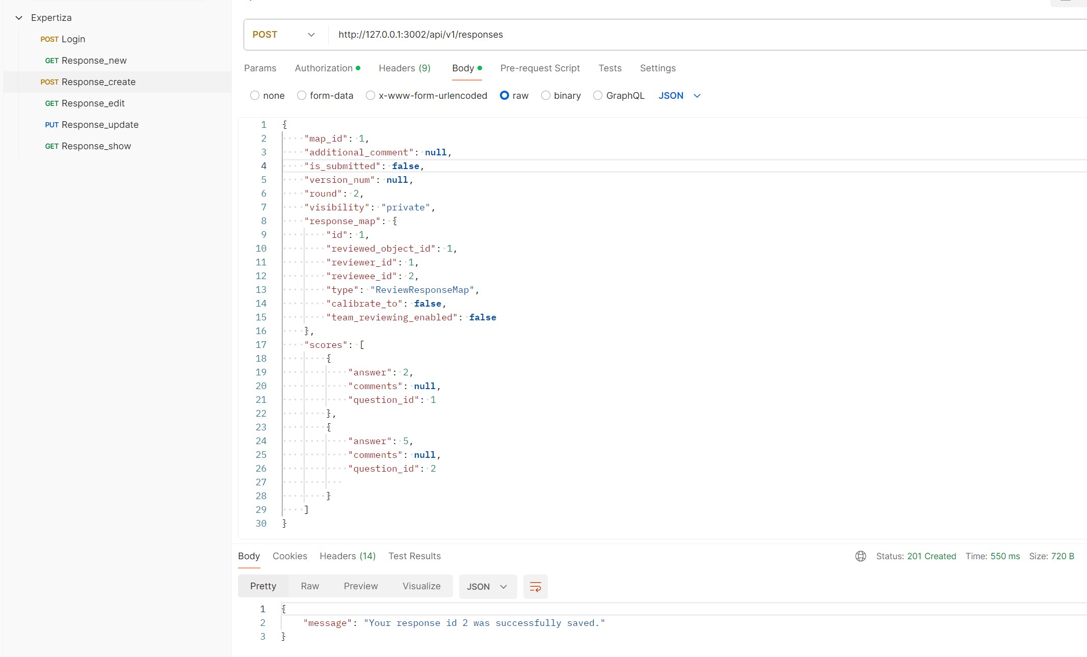 File Response Created Postman jpg Expertiza Wiki